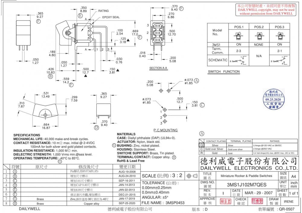 Dailywell 3MS1J102M7QES technical document