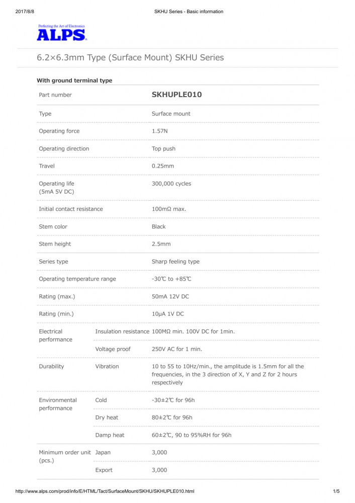 SKHUPLE010 product and specification page