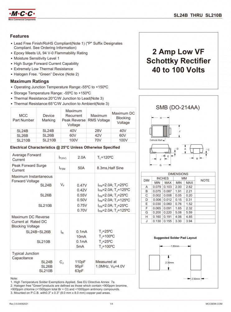 MCC SL24B-TP datasheet page 1