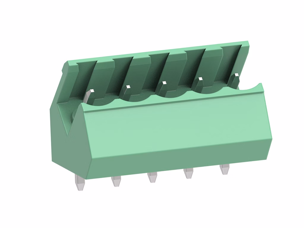 5.00mm Pitch Eurostyle 45° Angle PCB Header, Open Ends, 5 Circuits, Green for sale