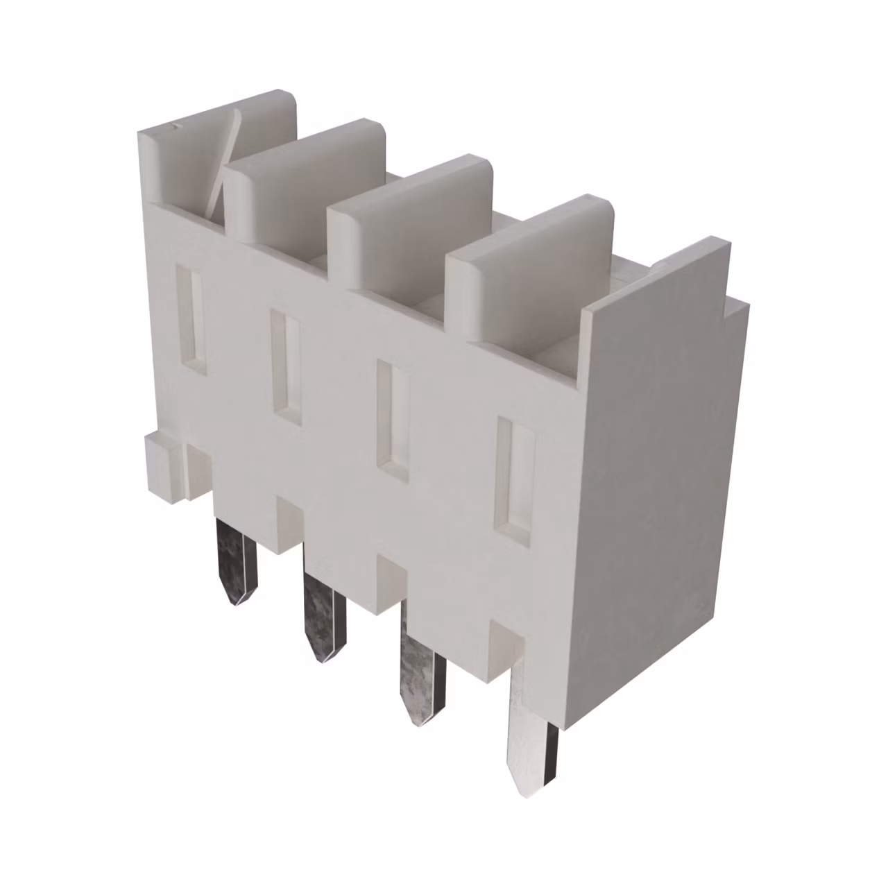 KK 396 PC Board Connector, Bottom Entry, Hooks Removed, Brass, 4.06mm Tail Length, 2.54µm Tin (Sn) Plating, 4 Circuits for sale