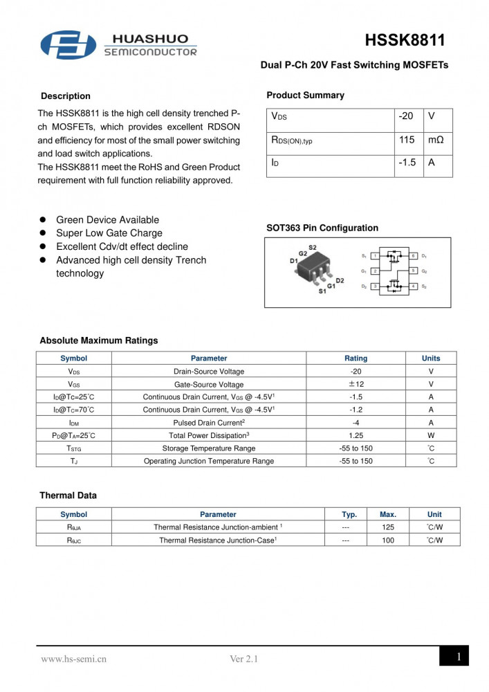 HSSK8811 datasheet page 1