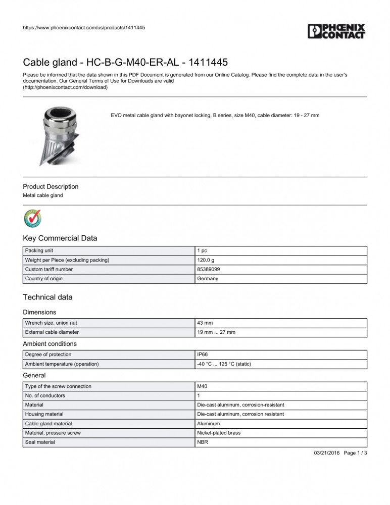 Phoenix Contact 1411445 technical document page 1