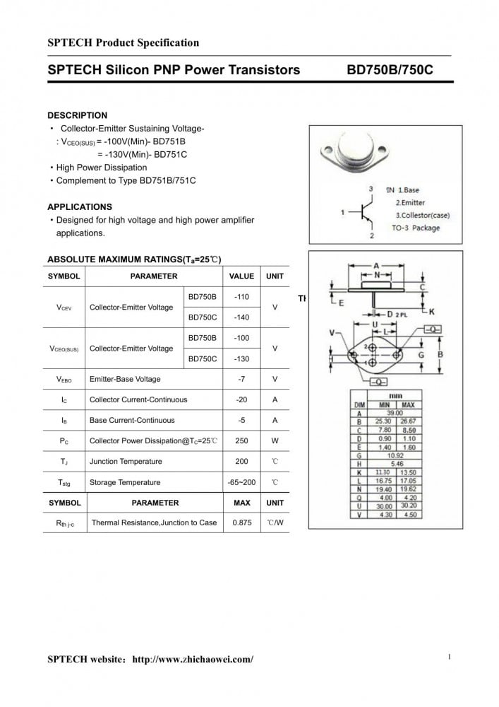SPTECH BD750B datasheet page 1