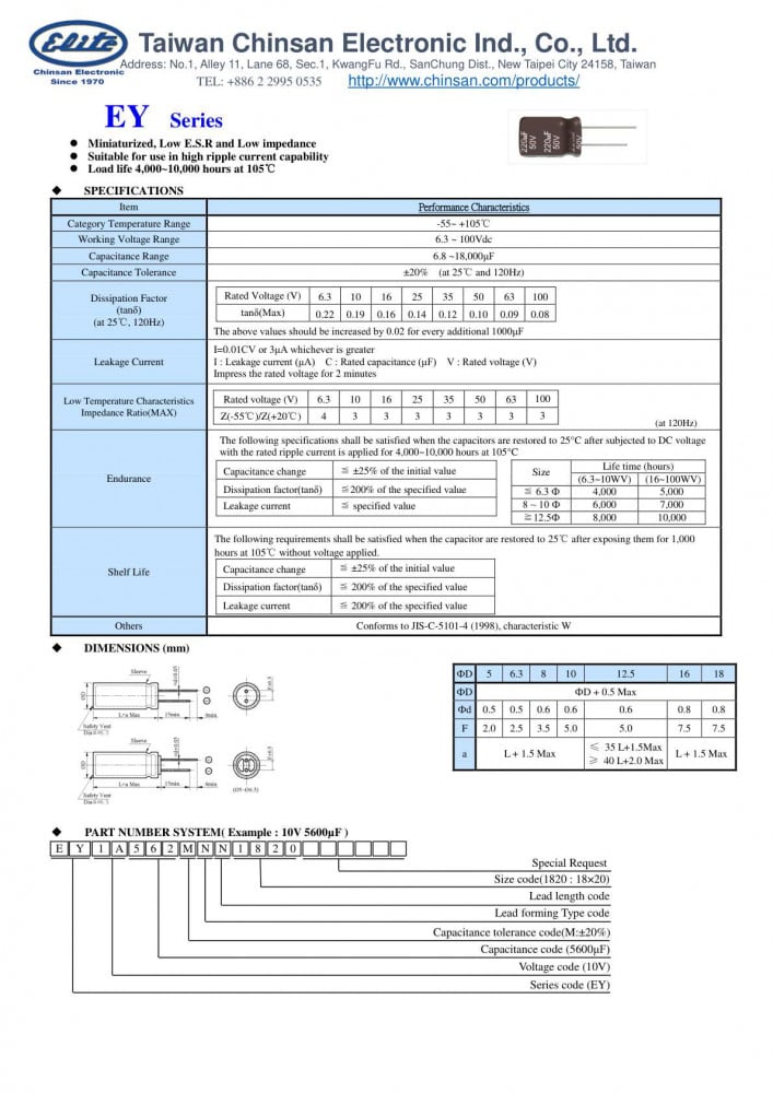 Chinsan EY series datasheet page 1