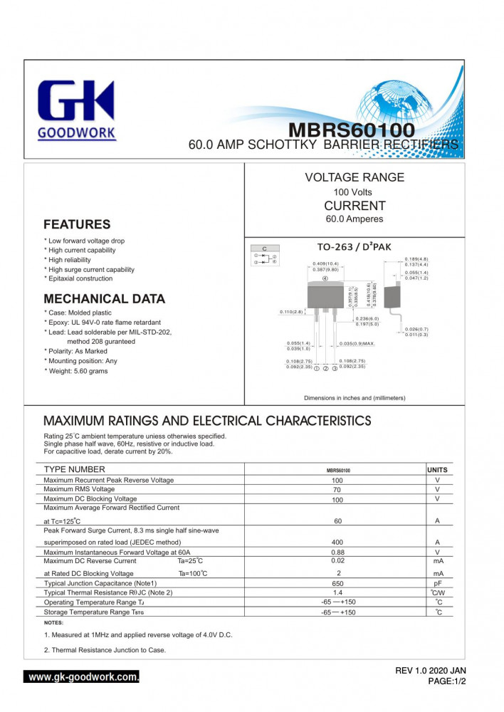 GOODWORK MBRS60100 datasheet page 1