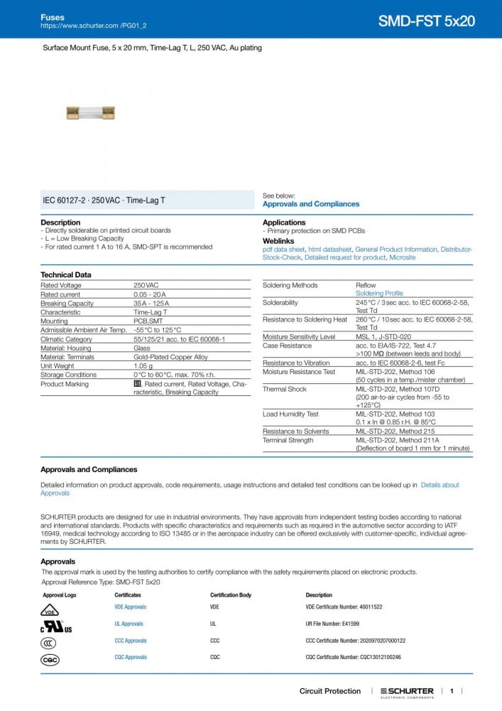 SCHURTER 0034.5622.11 technical document page 1
