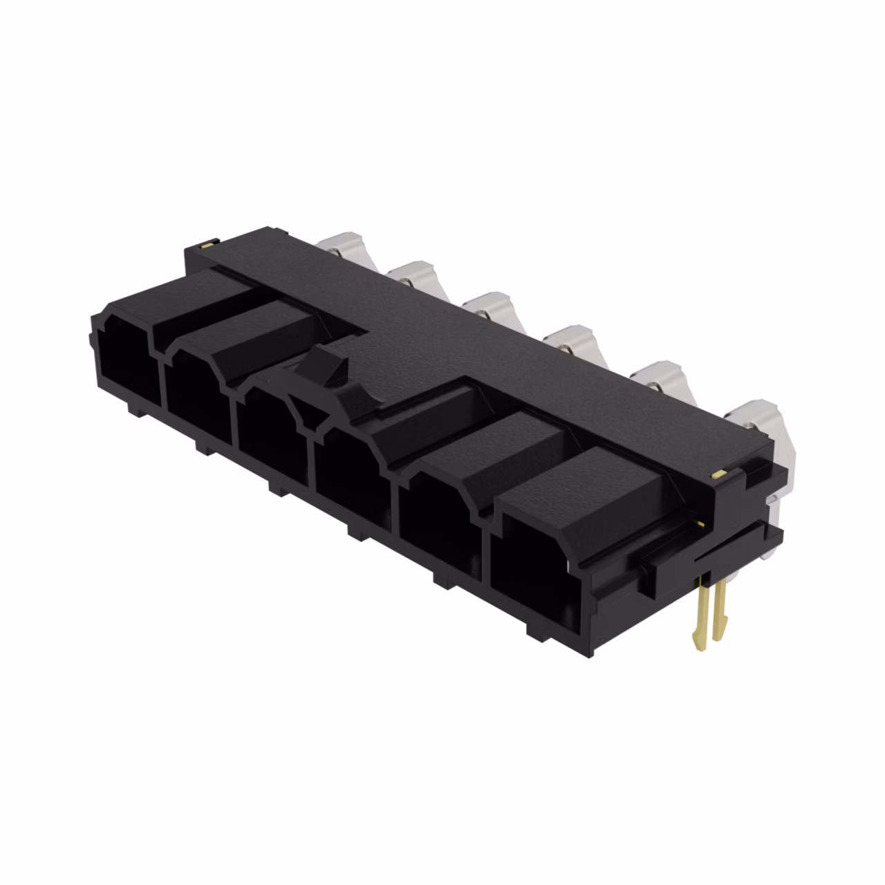 Mini-Fit Sr. Right-Angle Header, 10.00mm Pitch, Single Row, 6 Circuits, 5.10mm Tail Length, for 2.36mm PCB, Silver (Ag) Plating, with Clip for sale