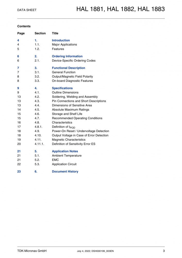 HAL 188x datasheet page 3