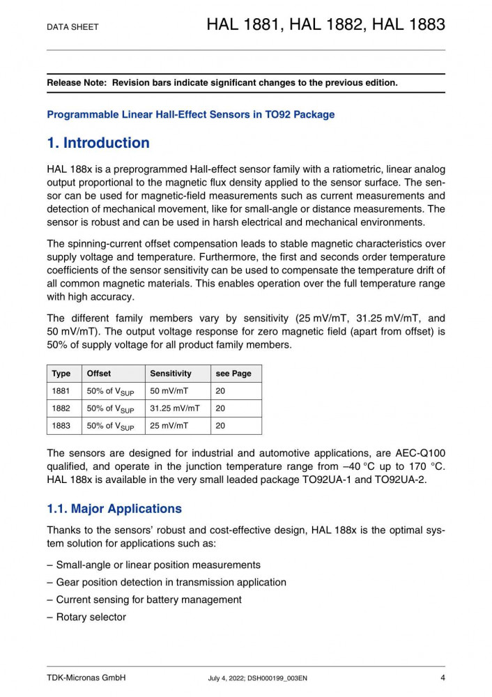 HAL 188x datasheet page 4