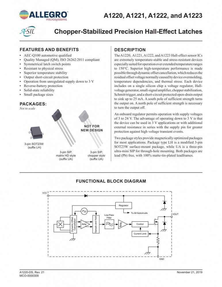 A1220 datasheet page 1