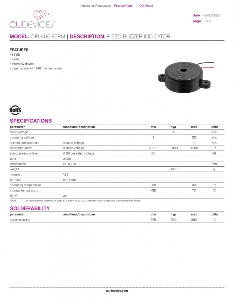 CPI-4116-85PM datasheet page 1