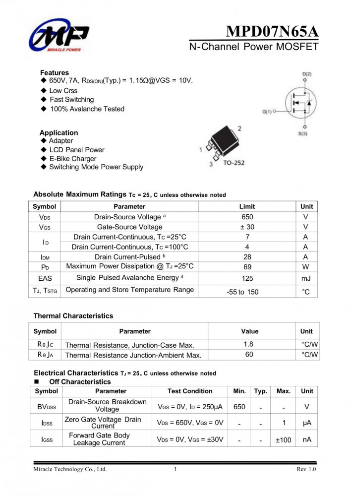 MPD07N65A datasheet page 1