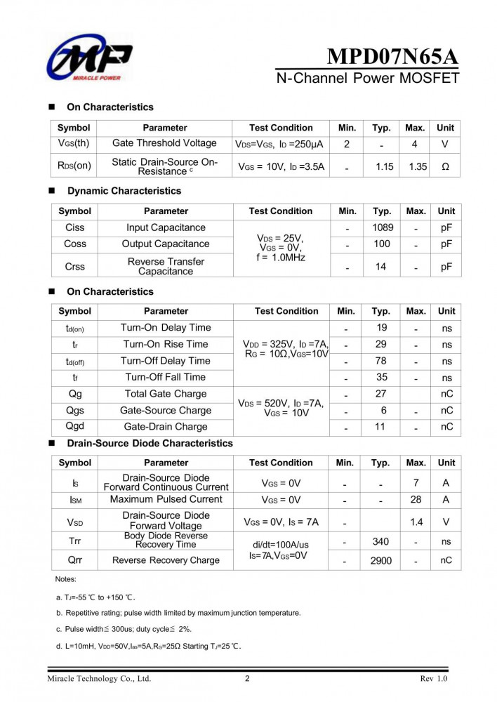 MPD07N65A datasheet page 2