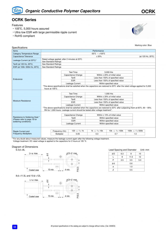Lelon OCRK series datasheet page 1