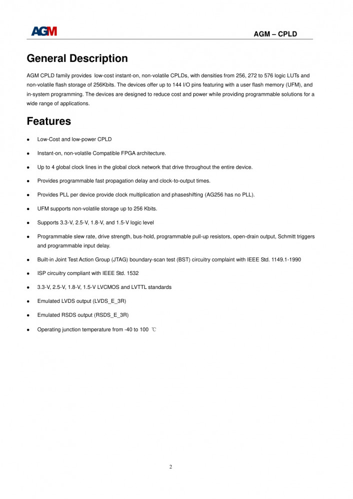 AG256SL100 technical document page 2