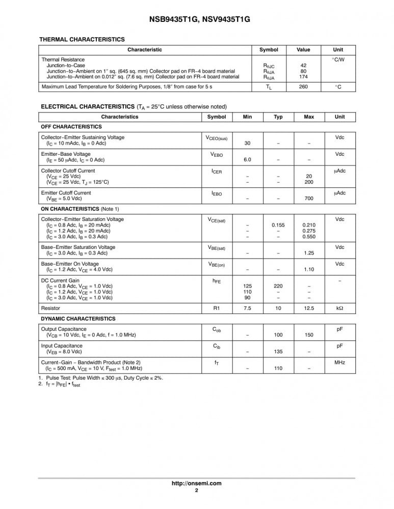 NSB9435T1 datasheet page 2