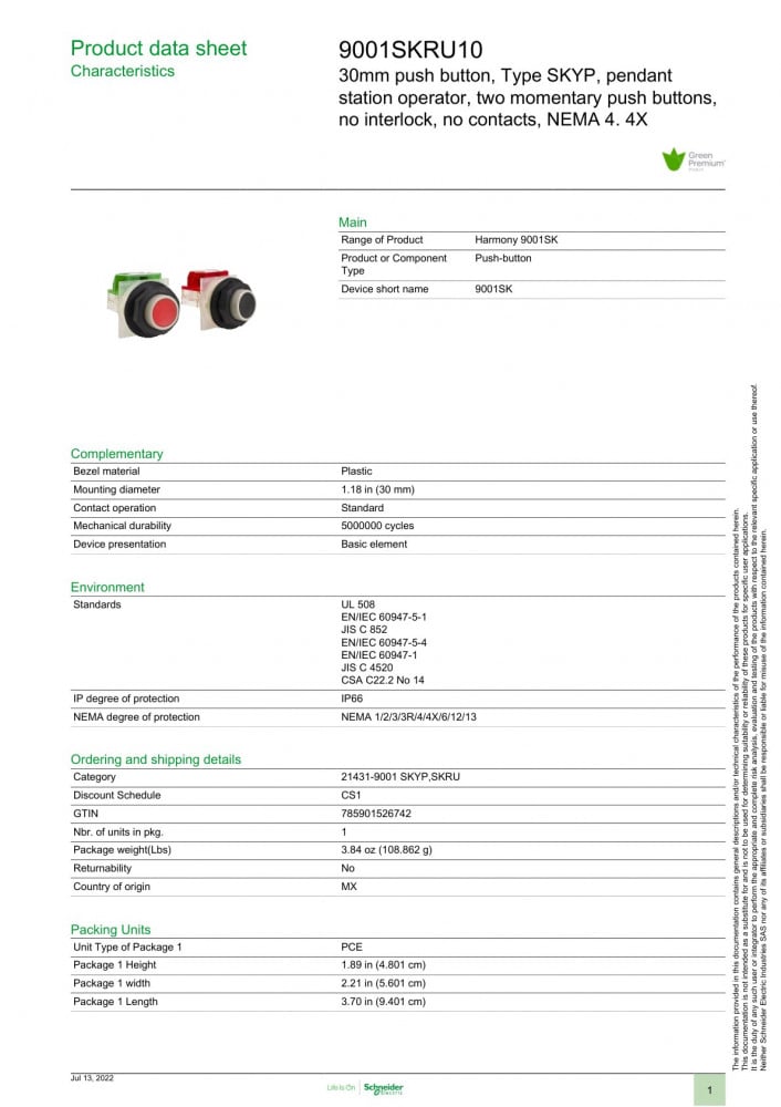 9001SKRU10 technical document page 1