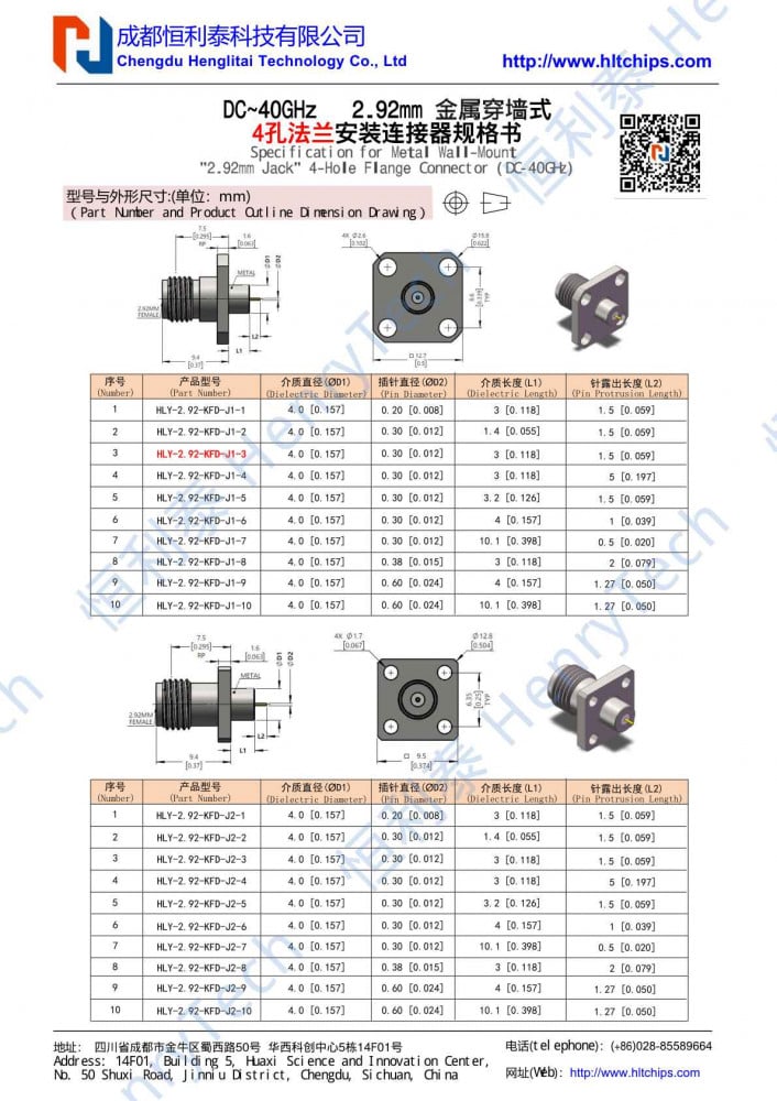 HenryTech 2.92 mm connector specification page 1