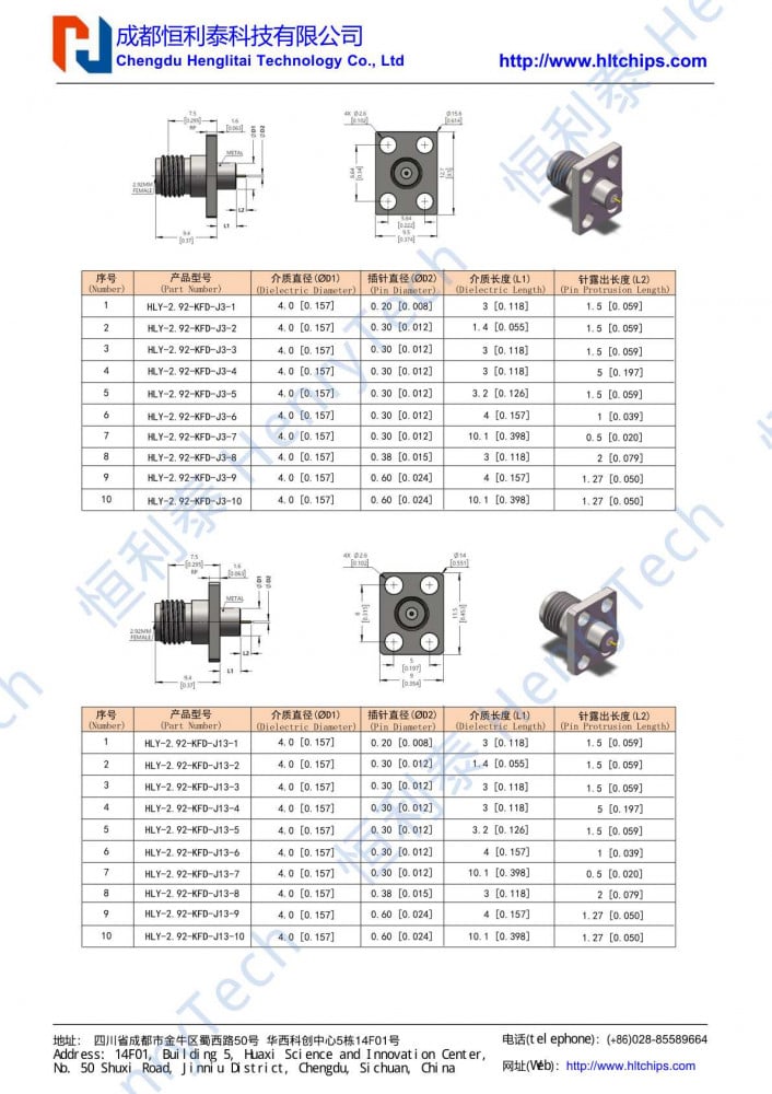 HenryTech 2.92 mm connector dimensional page