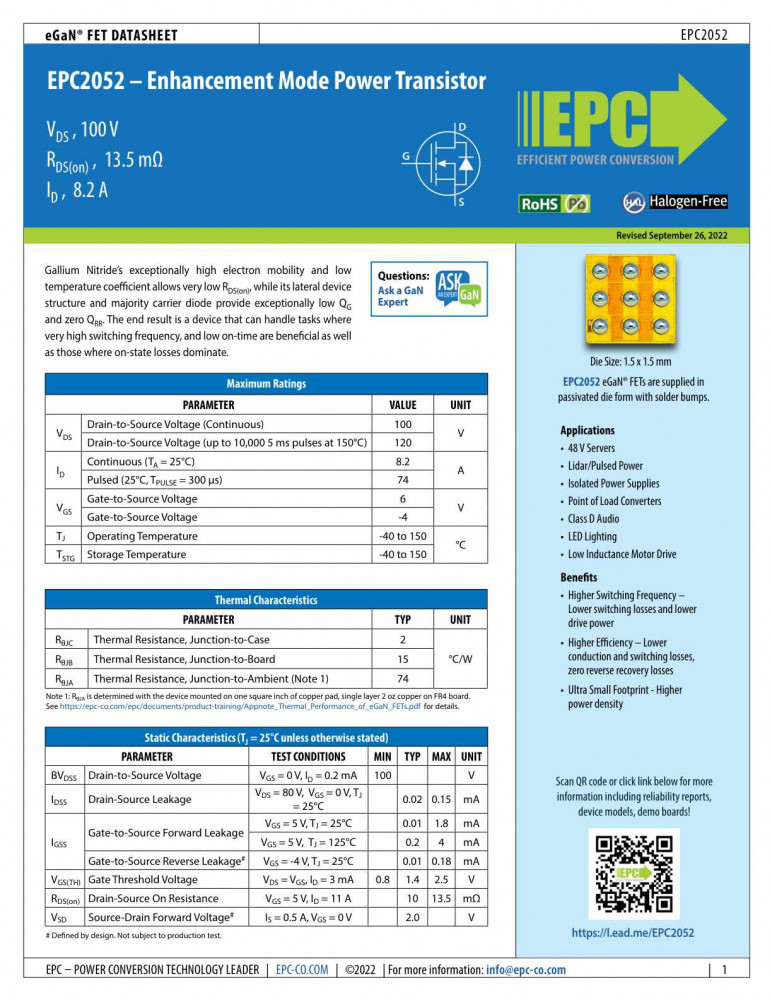 EPC2052 technical document page 1