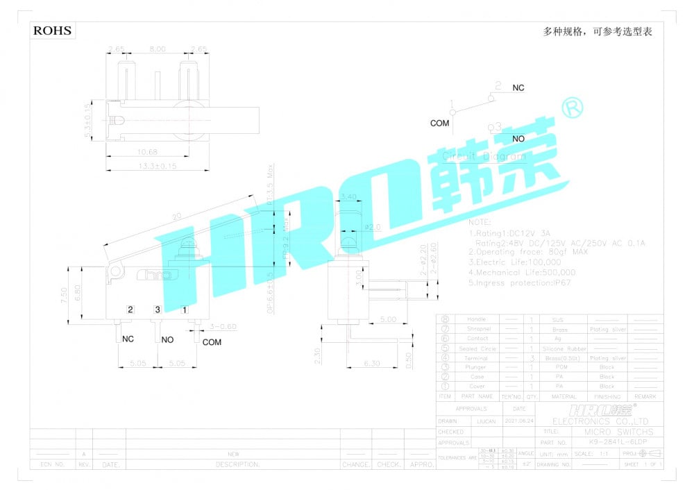 K9-2841L-6LDP technical drawing page 1
