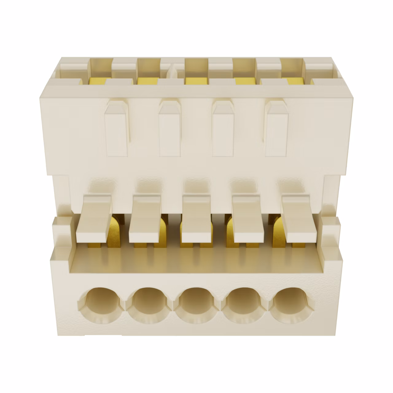 Appli-Mate RAST 2.5 Connector, 2.50mm Pitch, Female, 5 Circuits, Positions A and F Removed, Polarizing Rib Between 2/3, Locking Pips, Slotted Endwalls, Gold Plating for sale