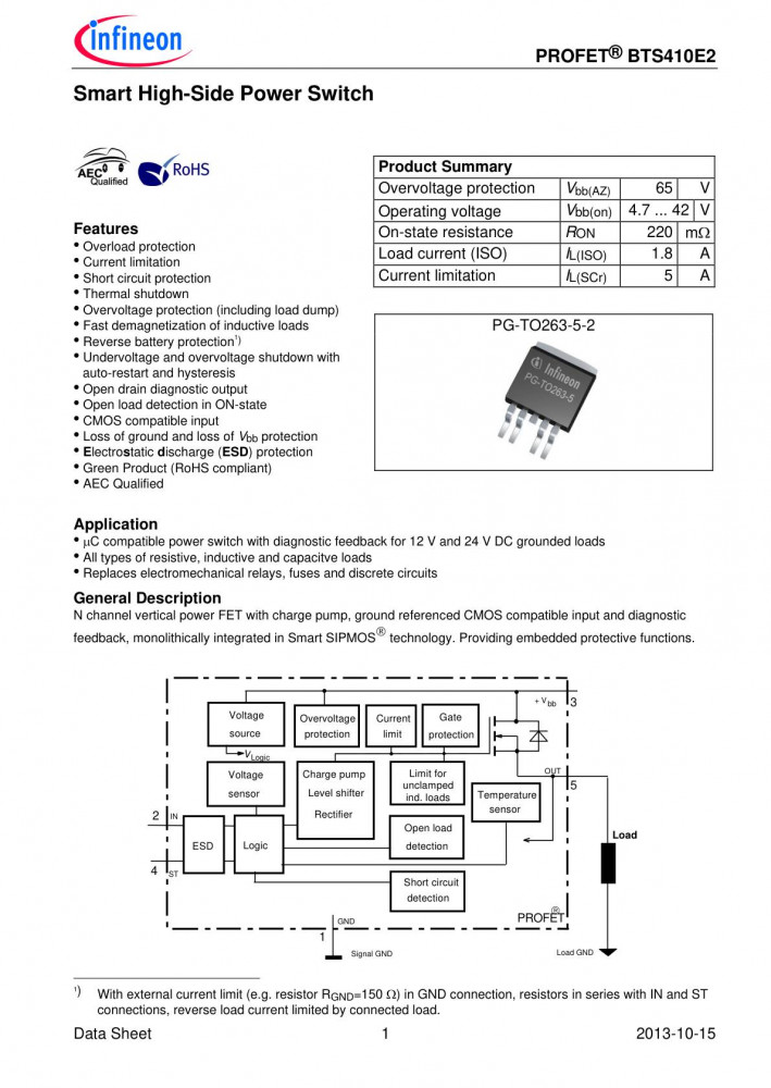 BTS410E2E3062A datasheet page 1