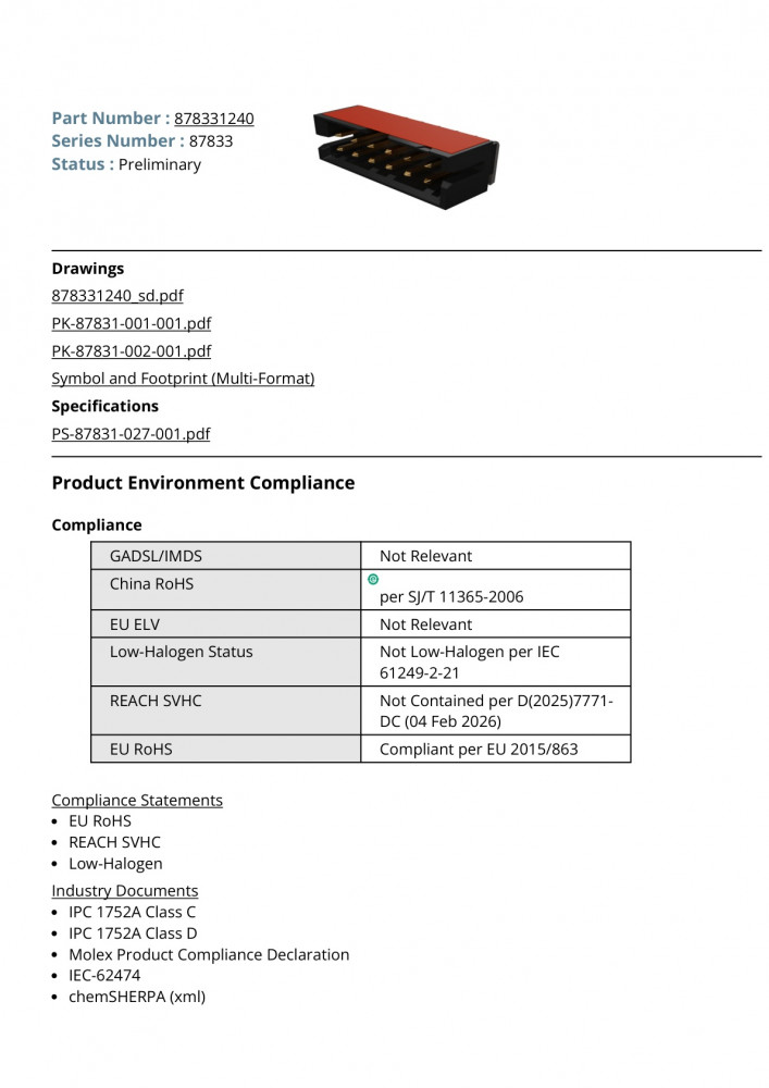 MOLEX 878331240 technical document page 1