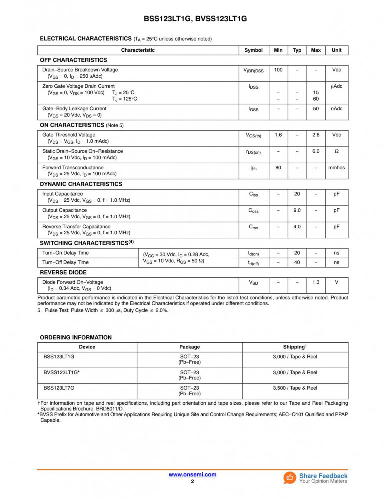 BSS123LT datasheet page 2