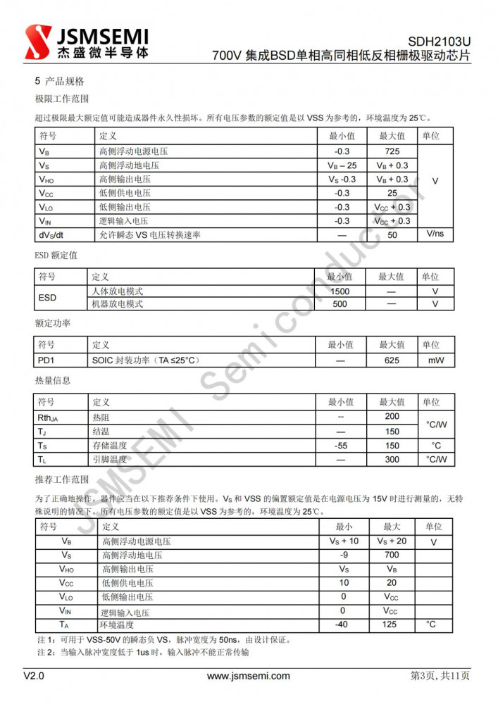 SDH2103U datasheet page 3