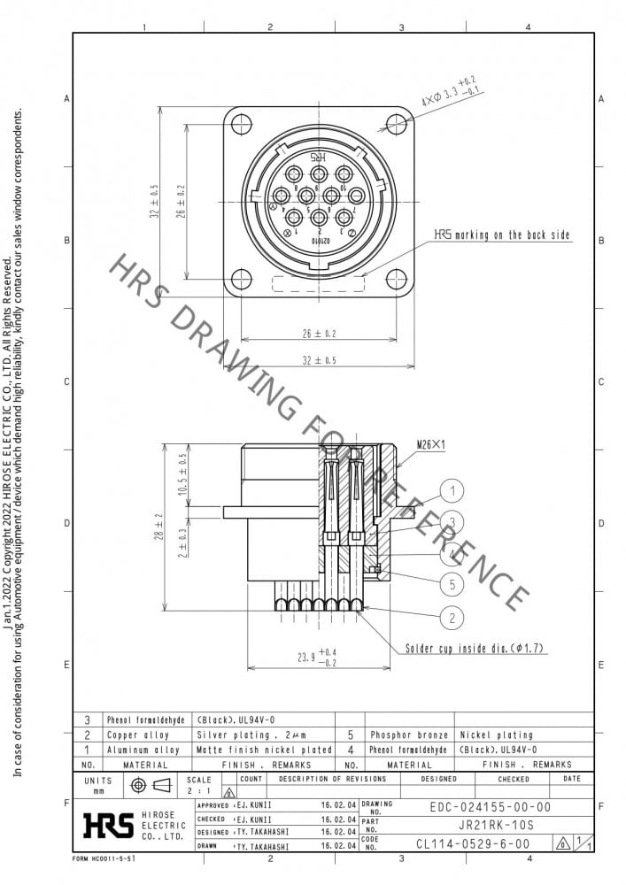 HRS JR21RK-10S technical drawing preview
