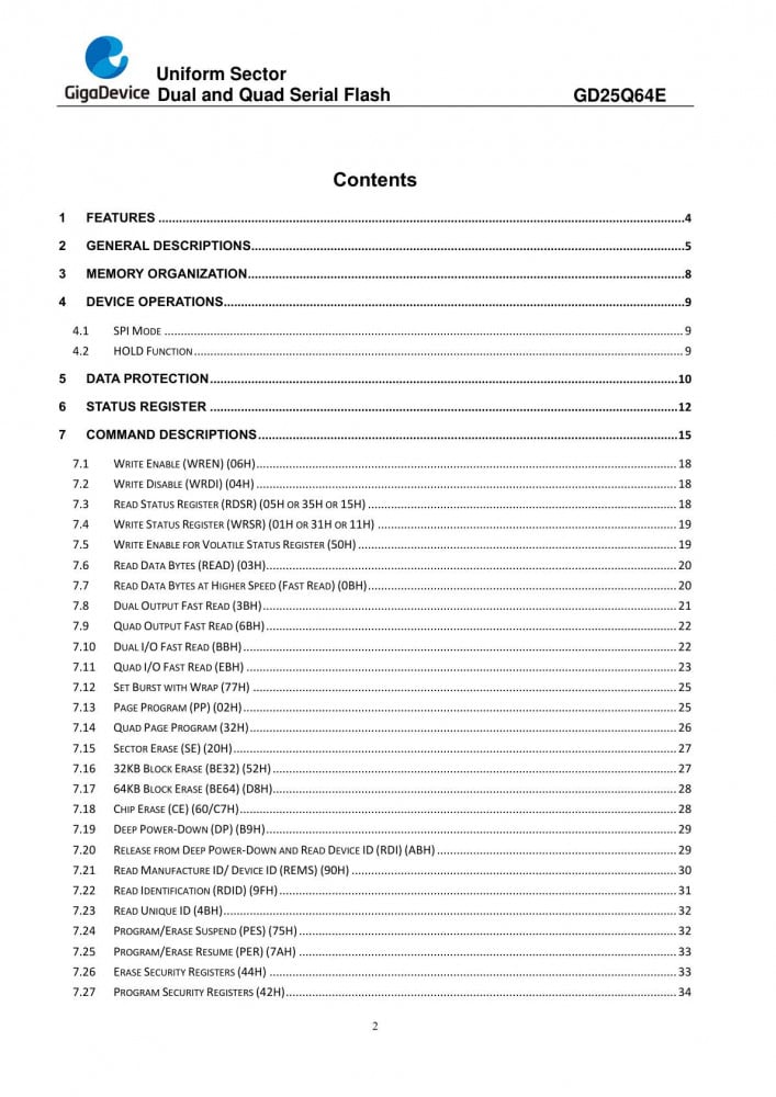 GD25Q64E datasheet page 2