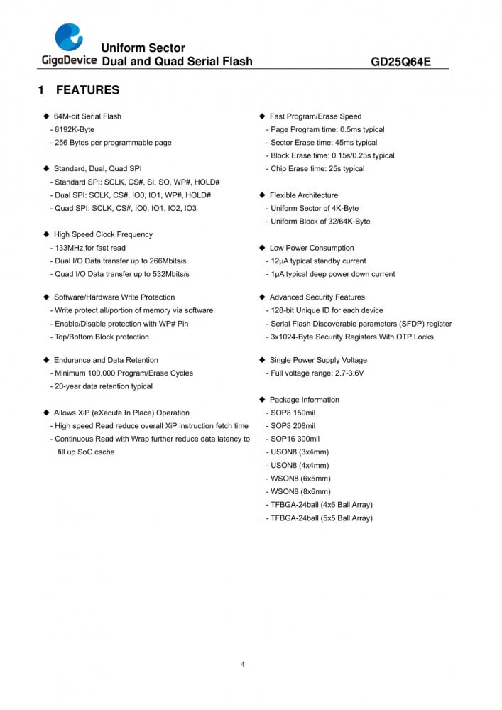 GD25Q64E datasheet page 4