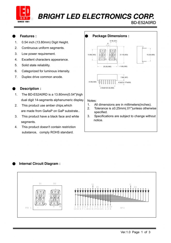 BD-E52A0RD technical document page 1