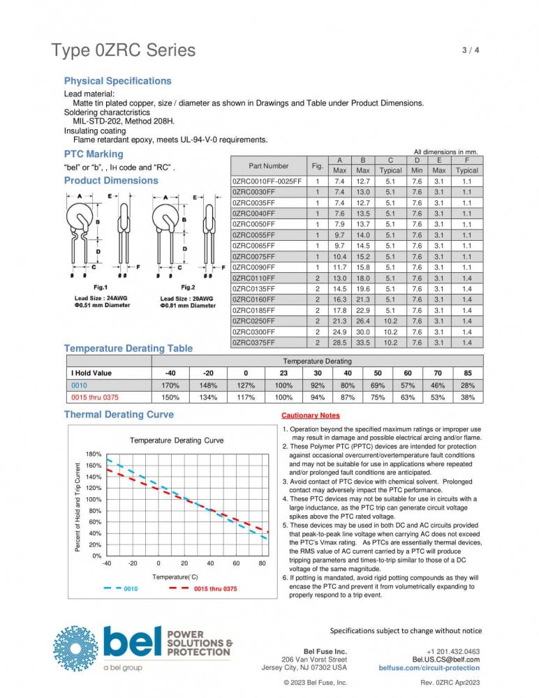 Bel Fuse 0ZRC series datasheet page 3