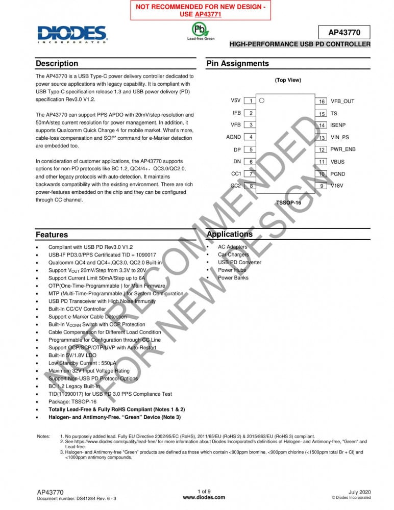 AP43770T16-13 datasheet page 1