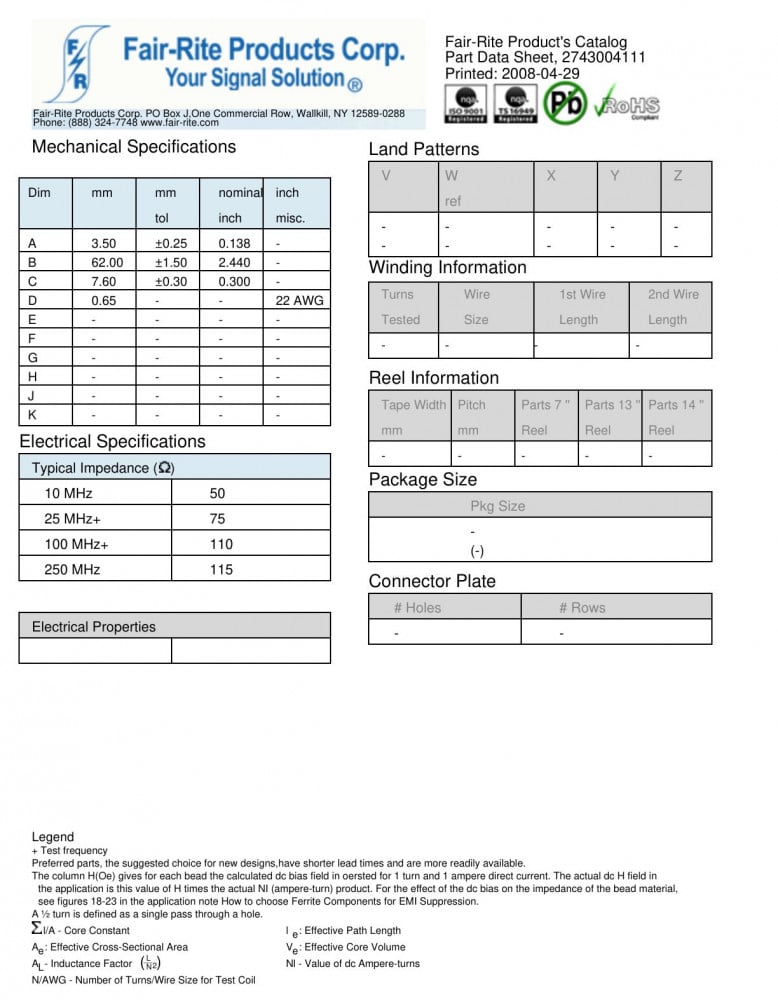 Fair-Rite 2743004111 technical document page 2