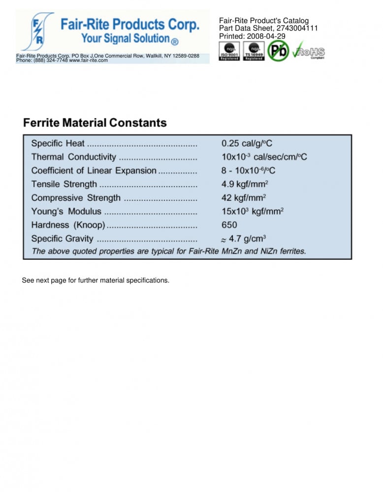 Fair-Rite 2743004111 technical document page 3