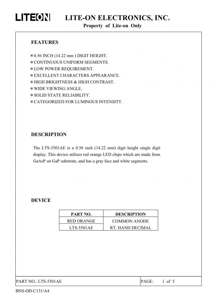 LTS-5501AE datasheet page 1