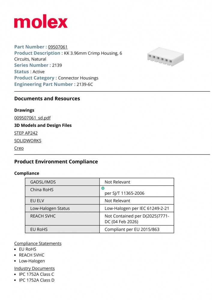 MOLEX 09507061 technical drawing page 1