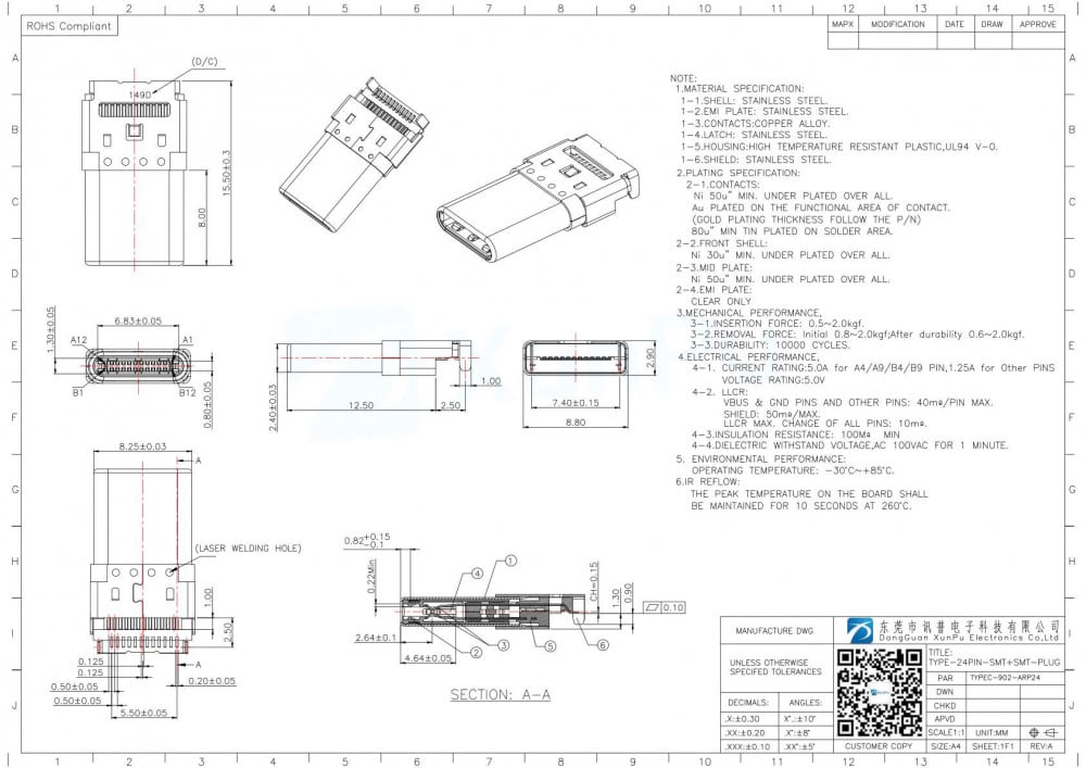 TYPEC-902-ARP24 manufacturing drawing page 1