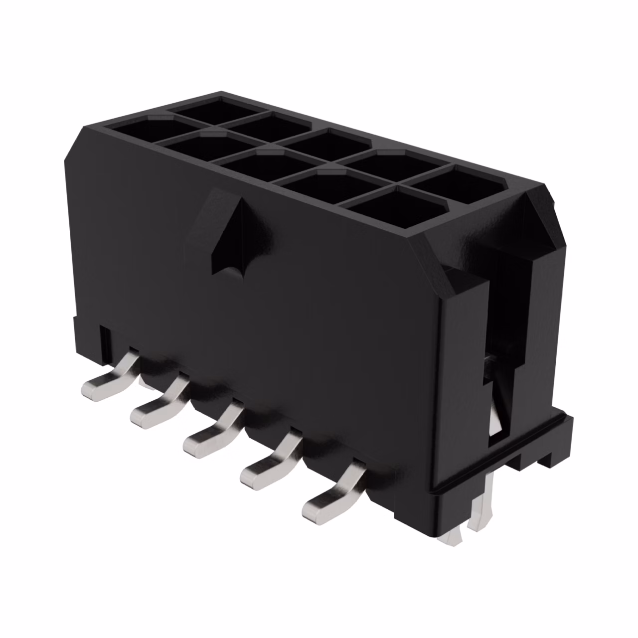Micro-Fit 3.0 Vertical Header, 3.00mm Pitch, Dual Row, 10 Circuits, with PCB Press-fit Metal Retention Clip, 1.52µm Matte Tin Plating, Glow-Wire Capable, Black, Tape and Reel, without Disposable Cap for sale
