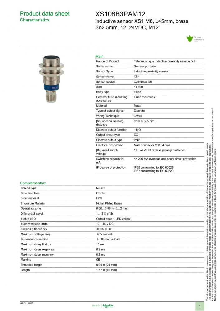 XS108B3PAM12 technical document page 1