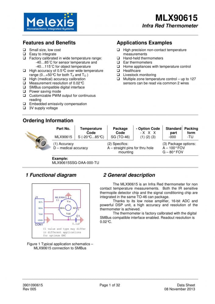 MLX90615 datasheet page 1