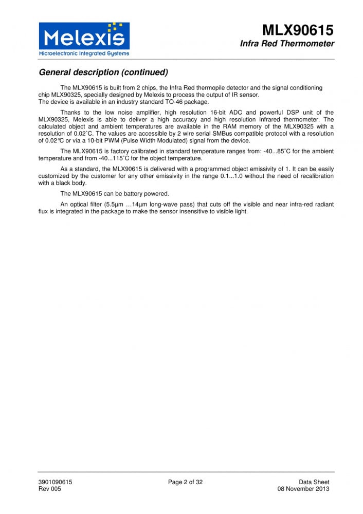 MLX90615 datasheet page 2