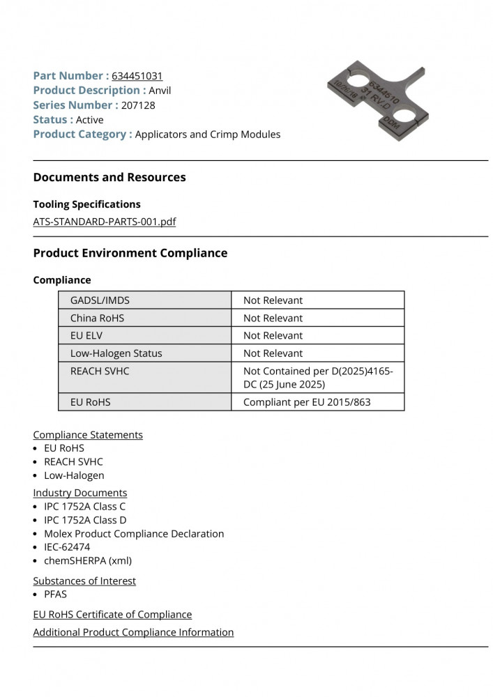 Tooling specification document image, page 1