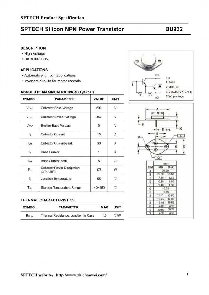 BU932 datasheet page 1