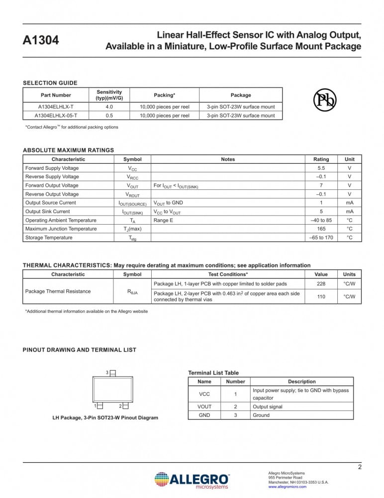 A1304 datasheet page 2