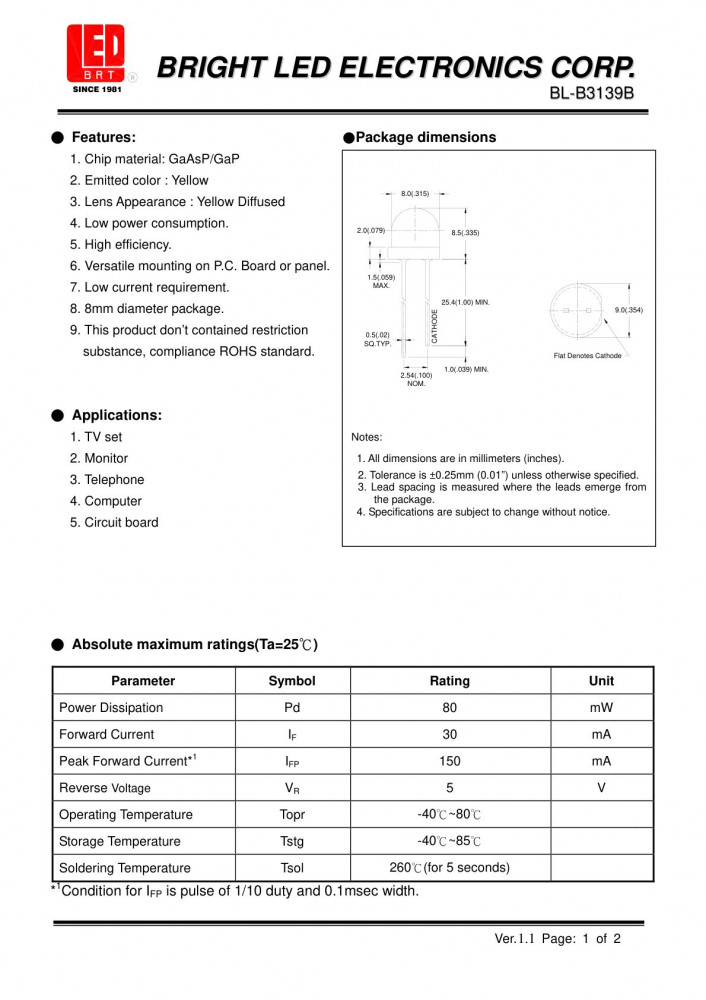BL-B3139B datasheet page 1